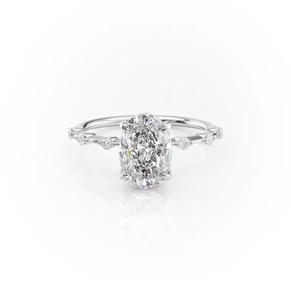 Oval Cut 2 Carat Diamond Simulant Ring with 0.3 Carat Spaced Stone - A ...